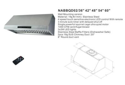 China ETL standard Americal style  1200CFM  4 speed range hood with baffle filter model NABBQD02/60'' for sale