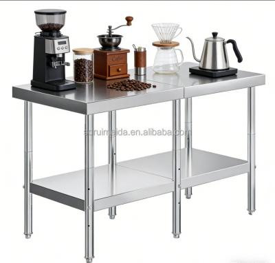 China 2-Tier Stainless Steel 201/304 Work Table with Corrosion Resistance and Adjustable Height Legs for Commercial Kitchens for sale
