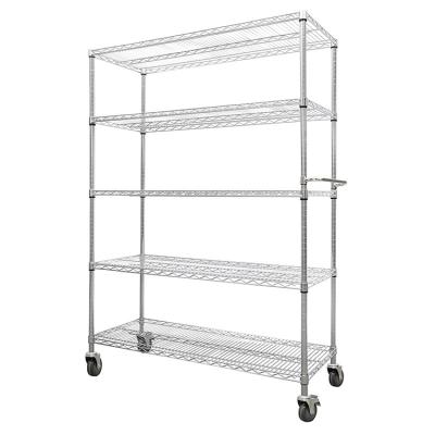 China Heavy Duty Chrome Shelving 5 Tier Open Wire Chrome Plated Metal Storage Racks Rust Resistant Durable Shelving for Warehouse and Kitchen for sale