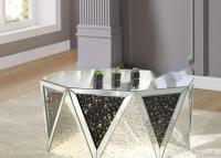 China JSF565 Octagonal Top Coffee Table with Triangular Base and Crystal Inserts for sale