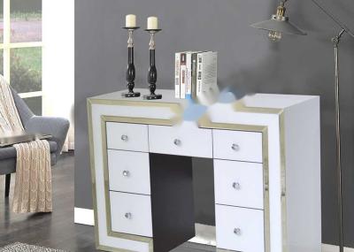 China White Glass & Silver Mirror Dressing Table with 7 Drawers and 120X40X90CM Dimensions for sale