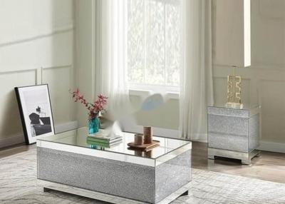 China JS-CT12 Mirrored Block Coffee Table with Brown Tinted Mirror and Marble Patchwork Inlay in Rectangular Block Structure for sale