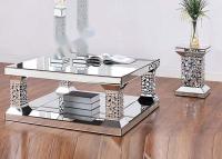 China JS-CT12 Mirrored Block Coffee Table with Brown Tinted Mirror and Marble Patchwork Inlay in Rectangular Block Structure for sale