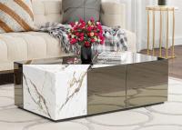 China JS-CT12 Mirrored Block Coffee Table with Brown Tinted Mirror and Marble Patchwork Inlay in Rectangular Block Structure for sale