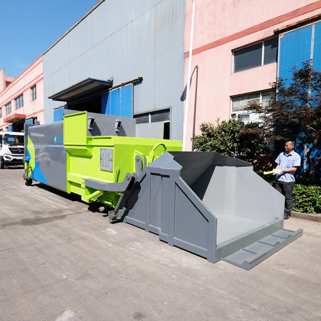 Mobile garbage compactor front view