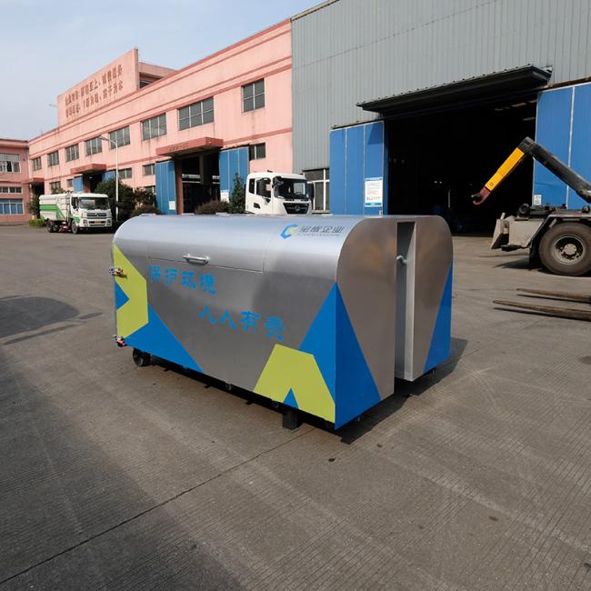 Large stainless steel garbage container front view