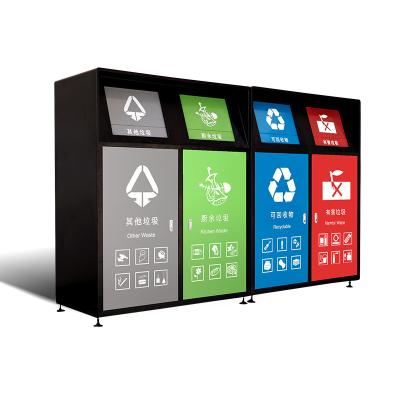 China 4 Classified Stainless Steel Sorting Trash Can Thickened Sanitation With Cover for sale