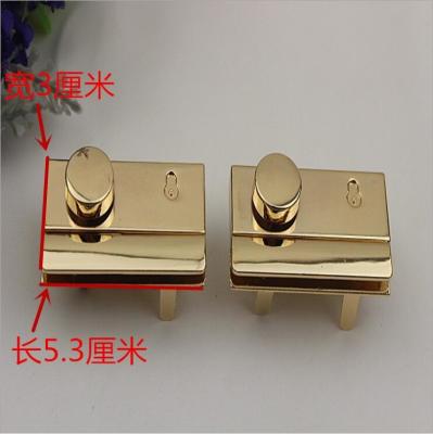 China New fashion light gold zinc alloy metal bag hardware rectangle handbag turn lock for sale