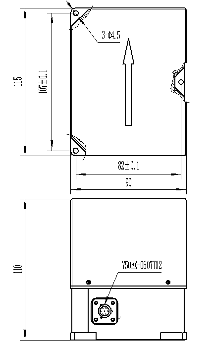 Technical diagram of fiber optic gyroscope north finder showing dimensions and components