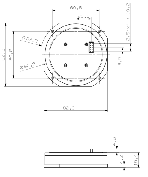 MFOG-910 gyroscope mechanical interface dimensions and installation diagram