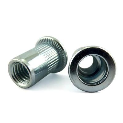 China Flat Head Blind Nut Inserts Bright Zinc Plated M6 Rivet Nut Corrosion Resistant for sale