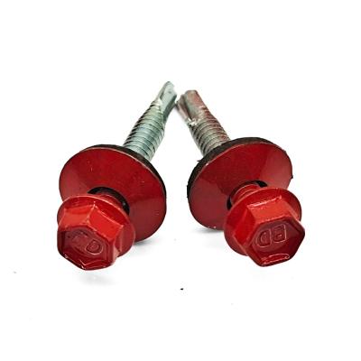 China Red Baked Paint Hex Flange Head Self-Drilling Screw with Waterproof EPDM Washer for M6/M8/M10 Roofing Applications for sale