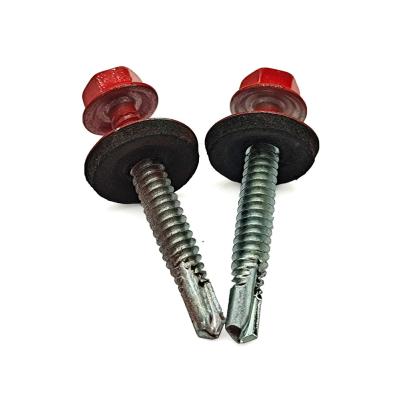 China Red Baked Paint Hex Flange Head Self-Drilling Screw with Waterproof EPDM Washer for M6/M8/M10 Roofing Applications for sale