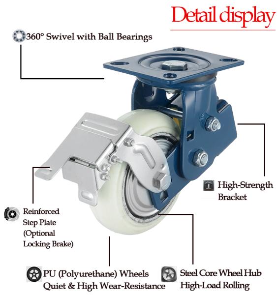 Quality Heavy Duty Single Caster Dual Spring Loaded Pu Caster Wheels  4