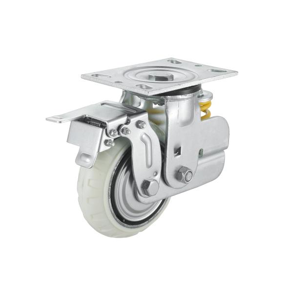 Quality Floor Protection Caster Wheels PU Spring Castor Non Marking Industrial Casters 5'' Swivel  Hospital Bed Trolleys for sale