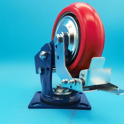 China Wear-resistant Heavy Duty Industrial PU Casters Dual Spring Load-Bearing Wheels Iron Core Singel Castors 5