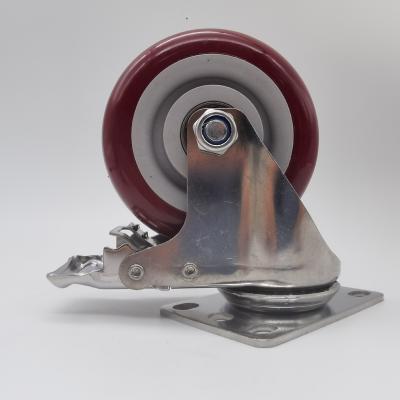 China Quietest Operation Medium Duty 200kg Loads Stainless Steel Castors  PU Polyurethane With Bearing 5 Inches Ball Casters For Furnitures Beds for sale