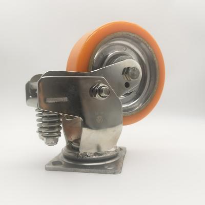 China Heavy Duty Castors Dual  Stainless Steel Spring Load Bearing Shock Absorber PU Wheels Casters Automotive Industry for sale