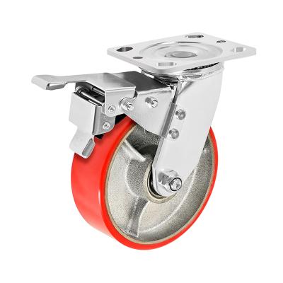 China 50mm Heavy Duty  Industrial Caster  Red Polyurethane Iron Core Wheel   Hardness 93 Shore A Load Capacity  180kg To 1800kg for sale