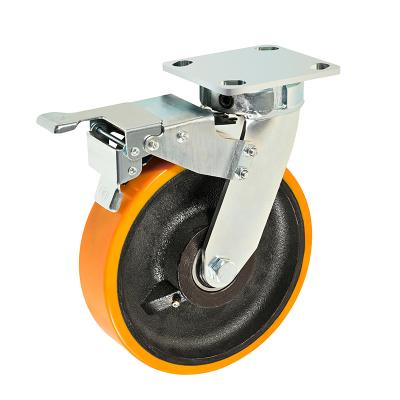 China Anti Shocking Industrial Yellow High-elastic PU Flat Wheel Iron Core Instrument Case Swivel Caster  Equipment Caster Wheels Factory for sale