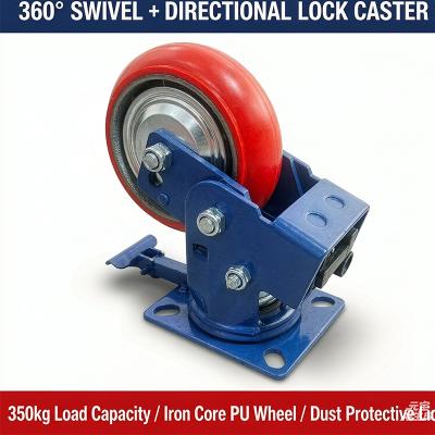 China 6 Inch Swivel Directional Lock Caster Iron Core PU Wheel 350kg Heavy Duty Caster for sale