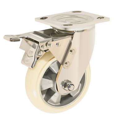 China Heavy Duty 6 Inch Stainless Steel 304 Caster Wheels with Aluminum Core PU 400kg Load Capacity Corrosion Resistant for Seafood  Marine Industry for sale