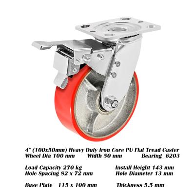 China 4 Inch Heavy Duty Iron Core Cast Polyurethane  PU Caster 100mm Rigid Garage Storage Racks for sale