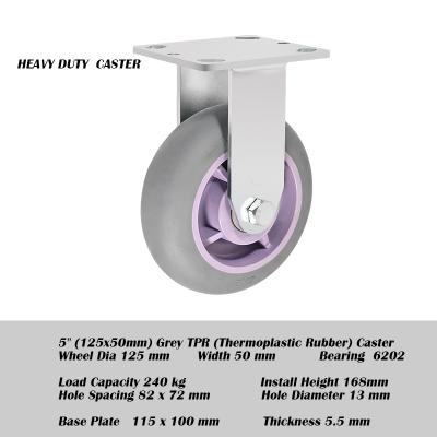 China 5 Inch / 125mm  Grey TPR Wheel 50mm Quiet Non Marking Caster For Epoxy Concrete Floor Mold Trolley Grey TPR Caster for sale