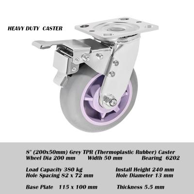 China 8 Inch  200mm Industrial Fixed Caster Quiet Caster8 Inch Grey TPR Caster 380kg  Bulk Material Transporter for sale