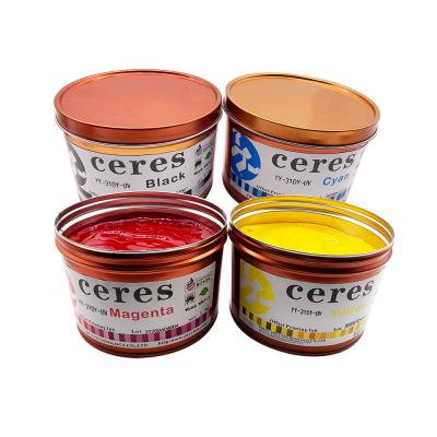 China CMYK oplosmiddelbasis UV offset inkt Ceres snel drogen 12kg karton Geel drukken Te koop