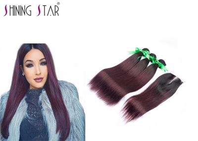 China Human Hair Bundles With Lace Closure Ombre Burgundy 1B 99J Bundles With Closure for sale