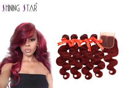 China Unprocessed Human Hair Bundles Body Wave 99J Color 4 Bundles With Lace Closure for sale