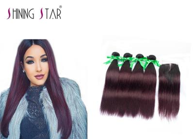 China Wine Red Hair Bundles With Closure 4Pcs Ombre Burgundy Bundles With Closure for sale