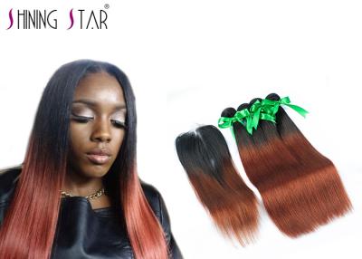 China Red Brown Straight Human Hair Bundles With Closure 1B33 4 Bundles Dark Roots for sale