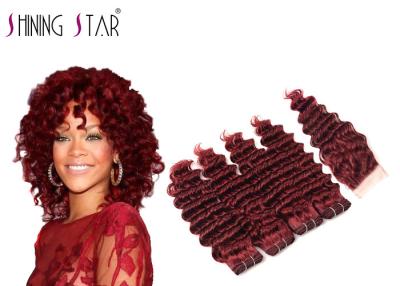 China Human Hair Extension Bundles With Closure 99J Color Deep Wave Brazilian Hair for sale