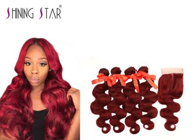 China Nonremy Body Wave Malaysian Hair Bundles With Lace Closure 99J Red Double Machine Weft for sale