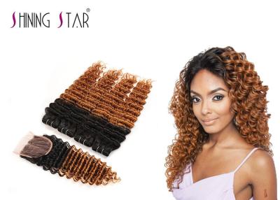 China #1B30 Brazilian Deep Curly Hair With Closure Blonde Human Hair 4 Bundles With Lace Closure for sale