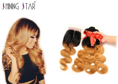 China Body Wave Weave With Closure 4 Bundles Human Hair Extension Ombre Blonde for sale