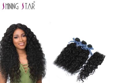 China Natural Black Water Wave Hair Extensions With Closure Prevent Shedding 3 Bundle for sale