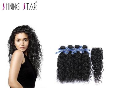 China Long Water Wave Bulk Human Hair With Closure , Black Peruvian Water Wave Hair for sale