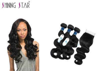 China Unprocessed Remy Brazilian Hair Natural Color Human Hair 3 Bundles With Closure for sale