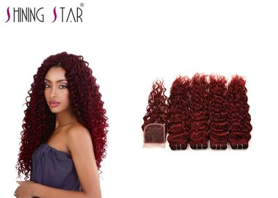China Red Human Hair Weave Bundles / Human Water Wave Crochet Braids for sale