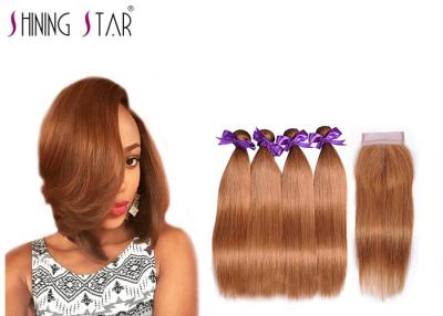 China Wholesale 100% Human Peruvian Hair 4 Bundles With Closure Colored #30 Gold Brown for sale