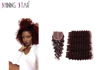 China 4 Bundle Of Peruvian Deep Wave Hair Elasticity Burgundy With Closure Weaving for sale