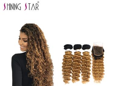 China 3 Bundles Of Virgin Deep Wave Hair Extensions With Closure 1B27 Light Blonde for sale