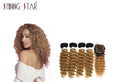 China Unprocessed Remy Human Hair Deep Wave 1B27 Ombre Blonde Hair Weave for sale