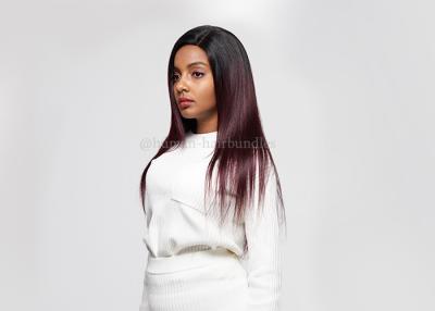 China Wine Red Lace Front Human Hair Wigs #1B Burgundy Dark Roots Straight Hair 150% Density for sale