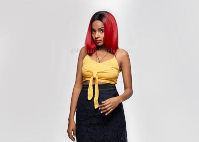 China Lace Front Wigs T1B Red Ombre Straight Human Hair 14-32 Long Lace Wig Adjustable Cap for sale