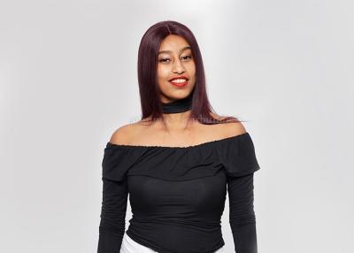 China Burgundy Wine Red Color Lace Front Wigs Dark Roots Straight Hair 14-32 Lace Wigs for sale
