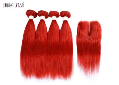 China Brazilian Bright Red Straight Hair Bundles With Closure Can Be Dyed / Permed for sale